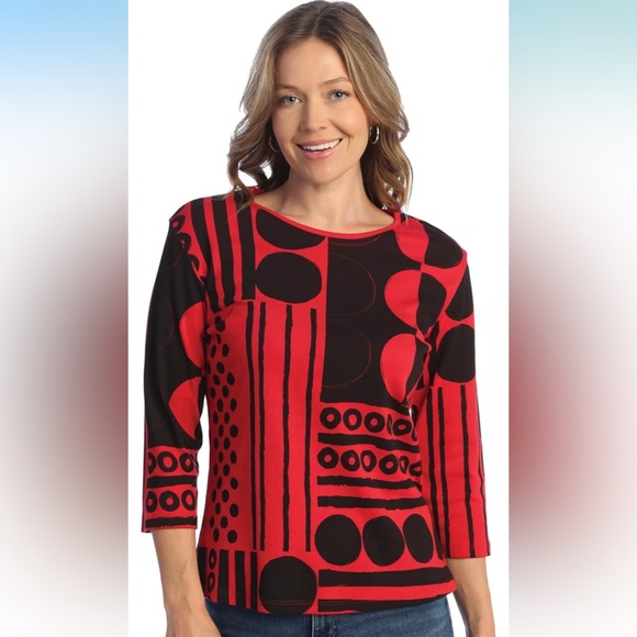 Jess & Jane | Tops | Jess Jane Artsy Geometric 34 Sleeve Top Blouse ...